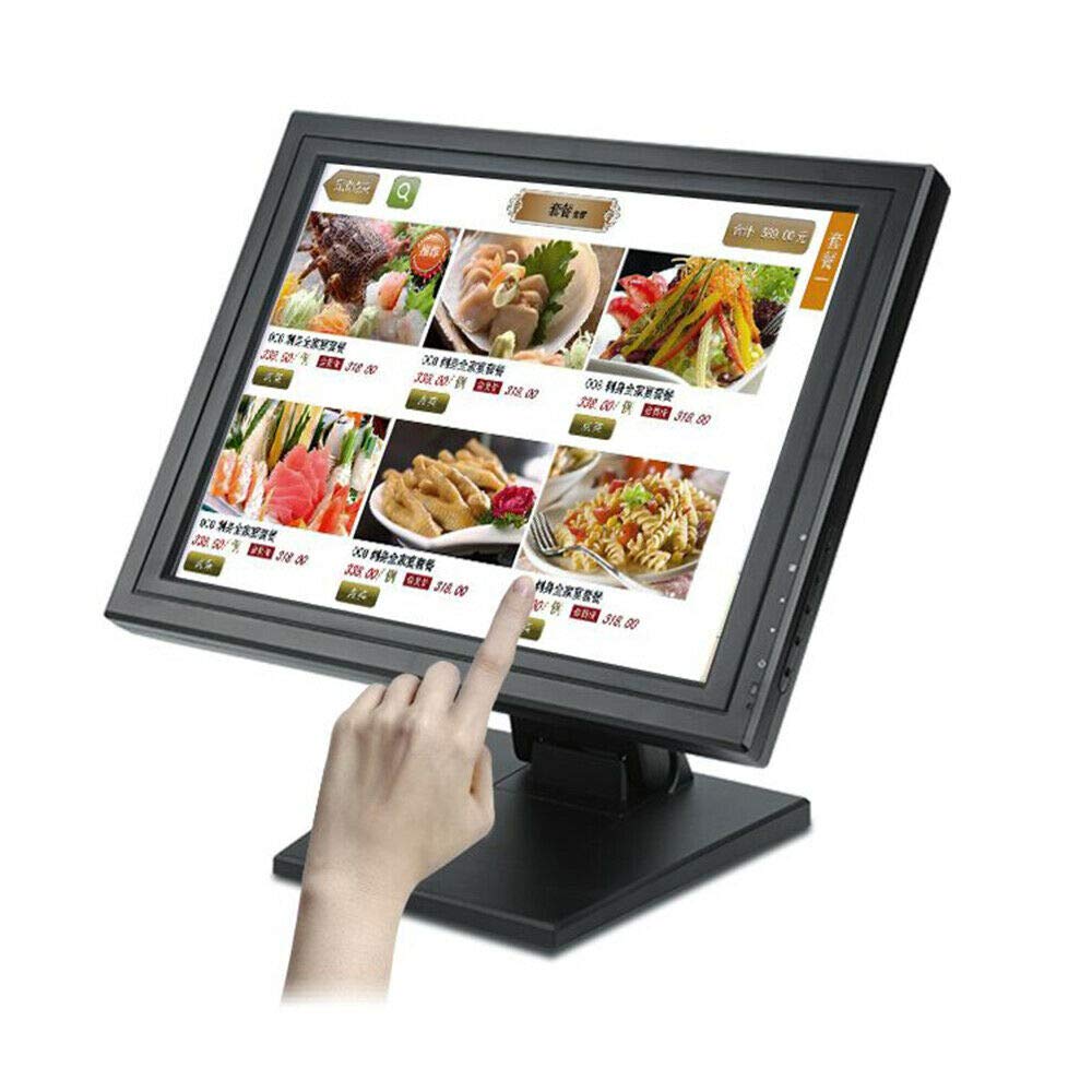 15" Touch Screen LED Display Monitor, Touch Screen Cash Register VOD System POS Stand Restaurant VGA LED Touch Screen Monitor HD for Restaurant Cafe Kiosk Retail
