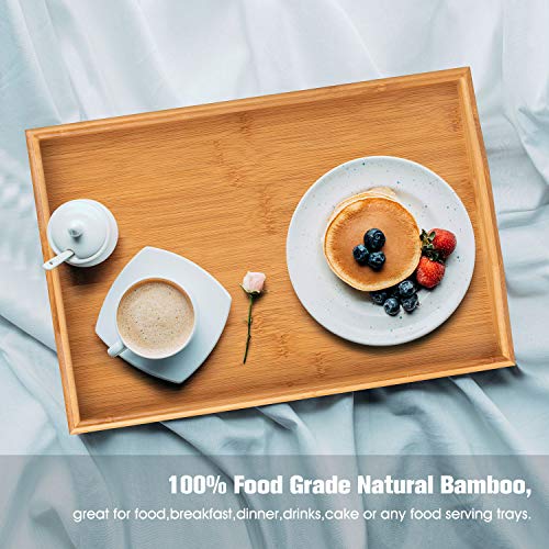 3 Pack Serving Tray,Large Bamboo Serving Tray with Handles Wood Serving Tray Set for Coffee,Food,Breakfast,Dinner