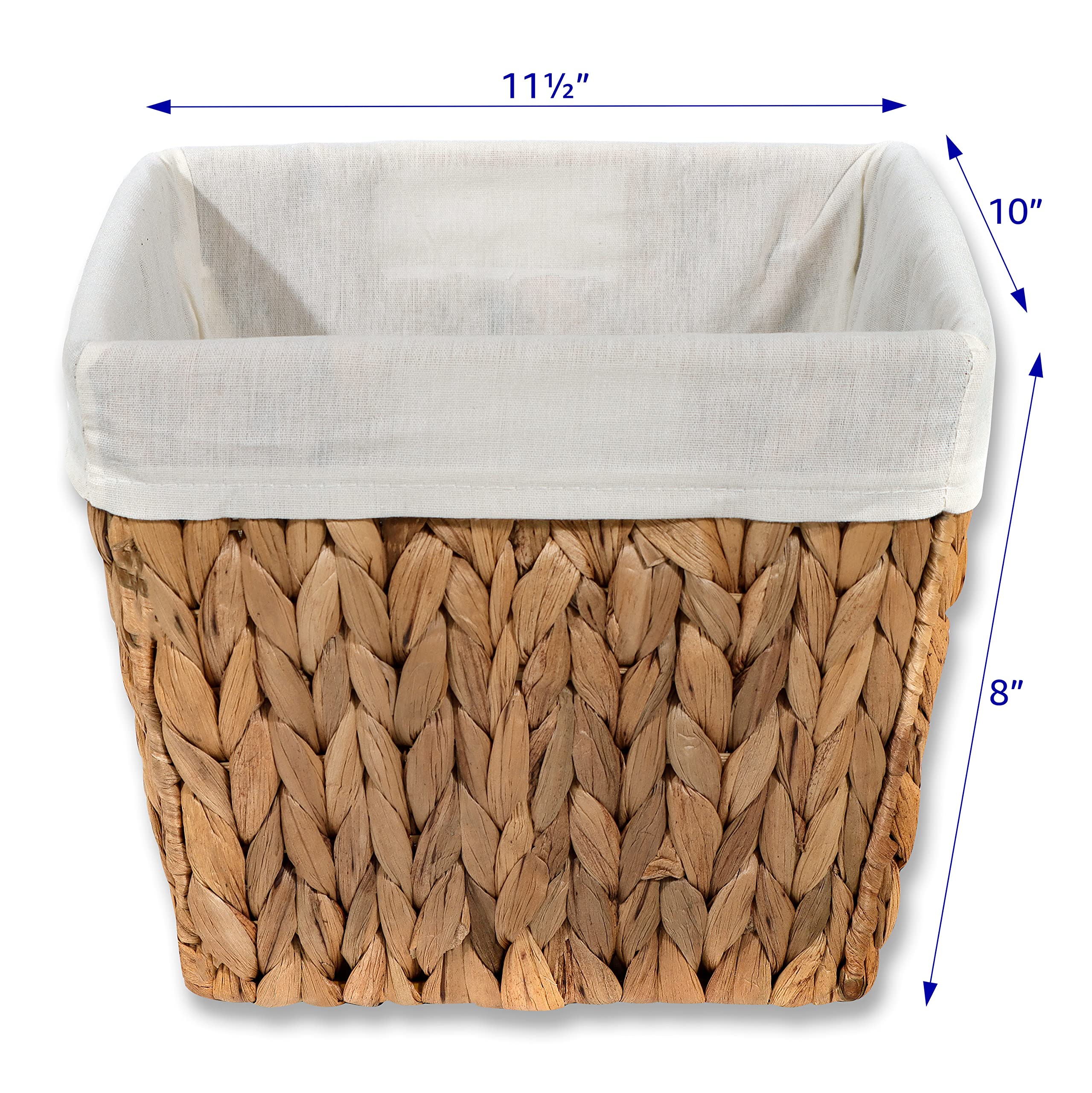 Trademark Innovations 11.5" Hyacinth Storage Basket with Handles and Fabric Liner Rectangular (Set of 4)