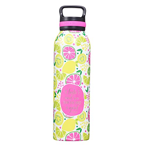 Christian Art Gifts Stainless Steel Double Wall Vacuum Insulated Water Bottle for Women: Taste and See - Psalm 34:8 Inspirational Bible Verse w/Carry Handle Lid Hot/Cold, Lime Green & Pink, 24 oz.
