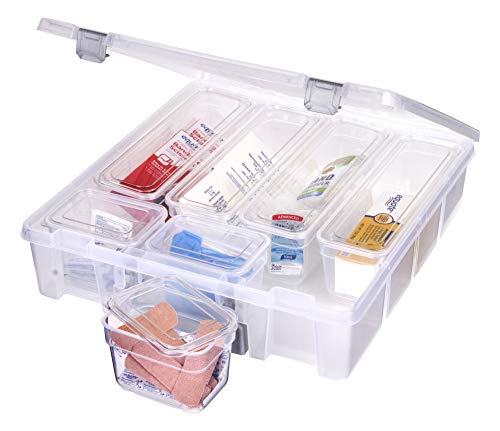 AB Designs 6967ABD Super Satchel with 9 Mixed Bins Inside Stackable Home Storage Organization Container, Clear with Sliver Latches and Handle, w/Long