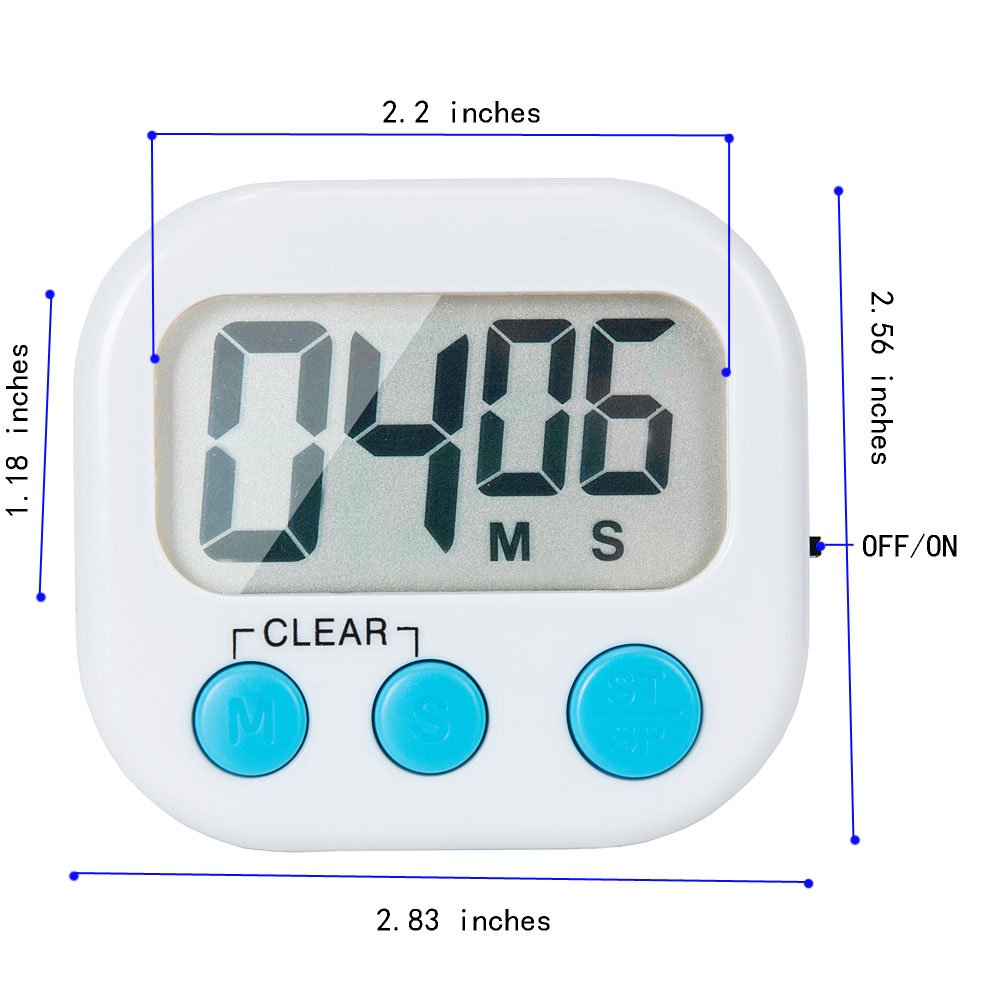 12 Pack Small Digital Kitchen Timer Magnetic Back and ON/Off Switch,Minute Second Count Up Countdown(White,Blue,Orange