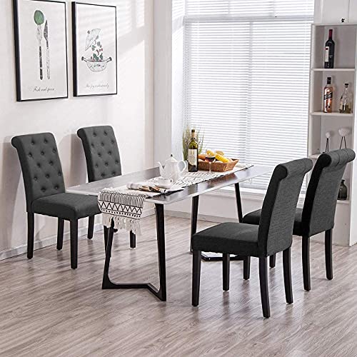 BELIFEGLORY Padding Dining Chair, Set of 2 Wooden Leg High Back Dining Chair Upholstered Fabric Dining Room Chairs Kitchen Chairs