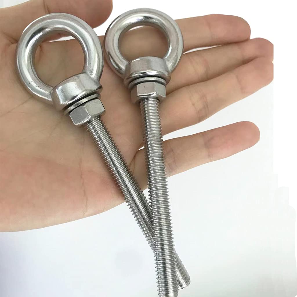 AIVOOF Stainless Steel Eye Bolts, 2 Pack M8 Shoulder Eye Bolt 3.15" Heavy Duty EyeBolts Screws in Eye Hooks with Washer and Nuts for Lifting Ring Eyebolt Thread Length 80mm