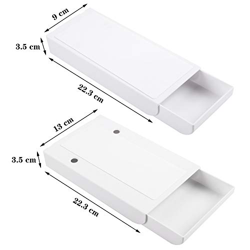 Boao 2 Pieces Desk Pencil Drawer Organizer Self-Adhesive Drawer Pencil Tray Pop-Up Latent Desktop Drawer Tray Expandable Under The Table Drawer Organizer for Office School Home Desk (White, 2 Size)