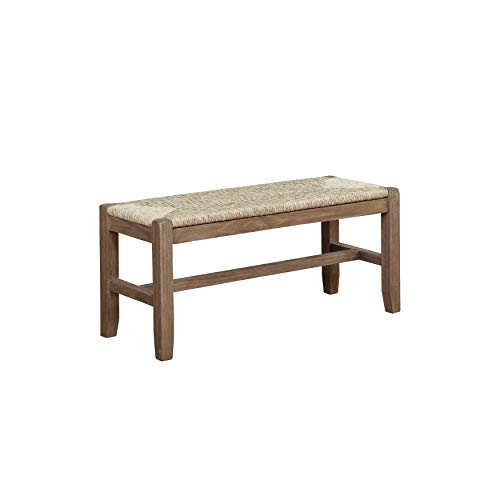 Unknown1 40-inch Wood Bench with Rush Seat Natural Solid Rustic Finish