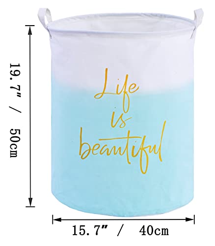 PFONB 19.7" X-Large Collapsible Laundry Basket,Waterproof Sturdy Lightweight Canvas Round Clothes Hamper for Baby Gift Basket.(Life Green)