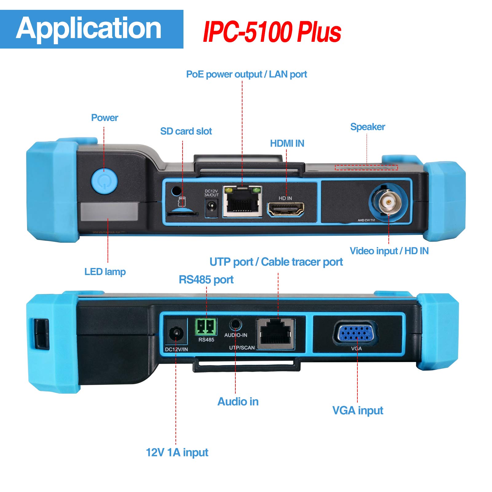 Rsrteng IP Camera Tester, IPC-5100 Plus 8MP AHD CVI TVI CVBS IP Camera Test 4K HD Display Video Monitor 5inch IPS Touch Screen IPC Tester Support POE PTZ W-i-F-i RS485 HDMI & VGA Input DC12V Output