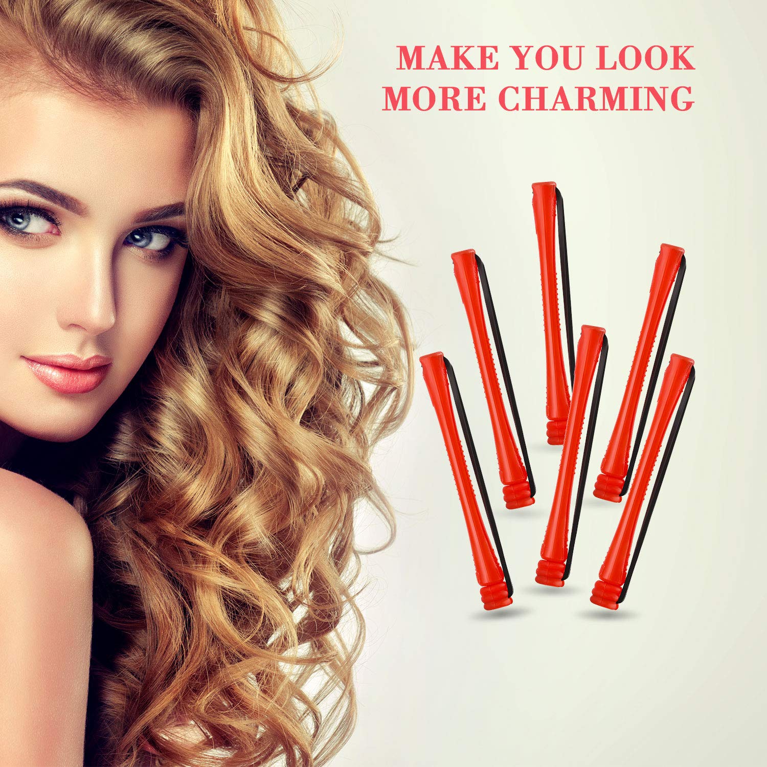 60 Pieces Short Hair Perm Rods Plastic Cold Wave Perming Rods Hair Curling Rollers Curlers with Steel Pintail Comb Rat Tail Comb for Hairdressing Styling Supplies(0.2 Inch,Red)