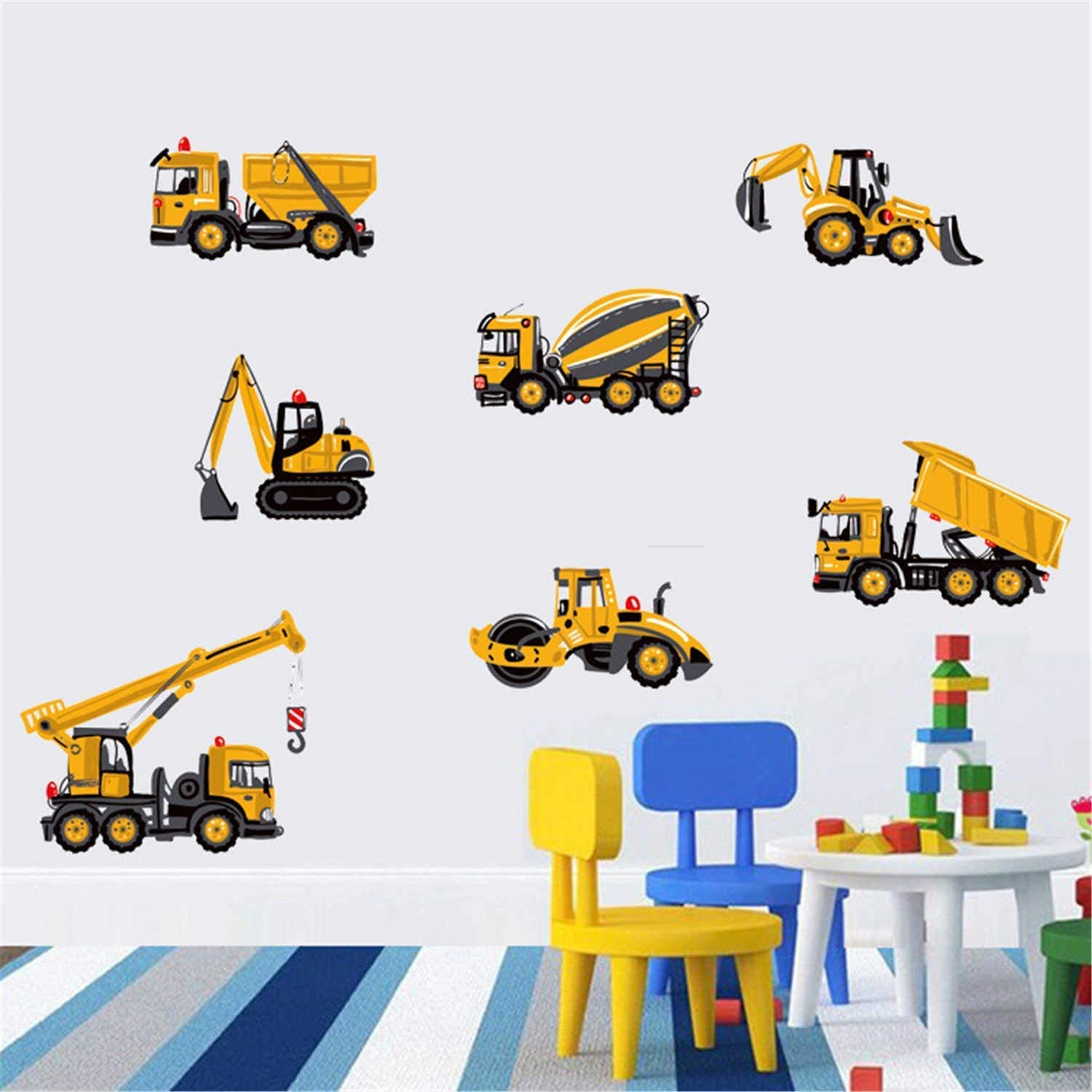 AIYANG Construction Vehicles Wall Stickers Truck Digger Tractor Crane Engineering Car Wall Stickers for Boys Bedroom Playroom Construction Decor for Boys Room Decoration