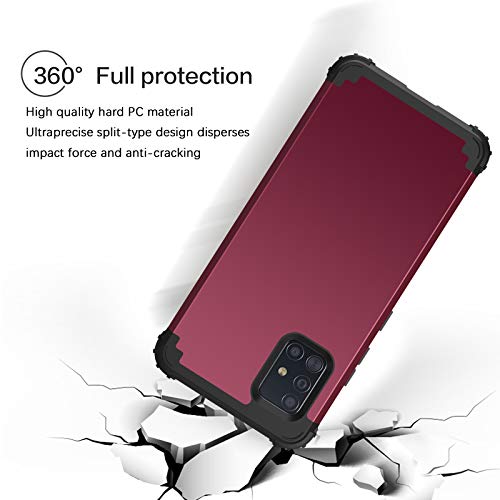 BENTOBEN Compatible with Samsung A71 5G Case, 3 Layer Hybrid Hard PC Soft Rubber Heavy Duty Rugged Bumper Shockproof Anti Slip Full-Body Protective Phone Cover for Samsung A71 5G 2020, Wine Red