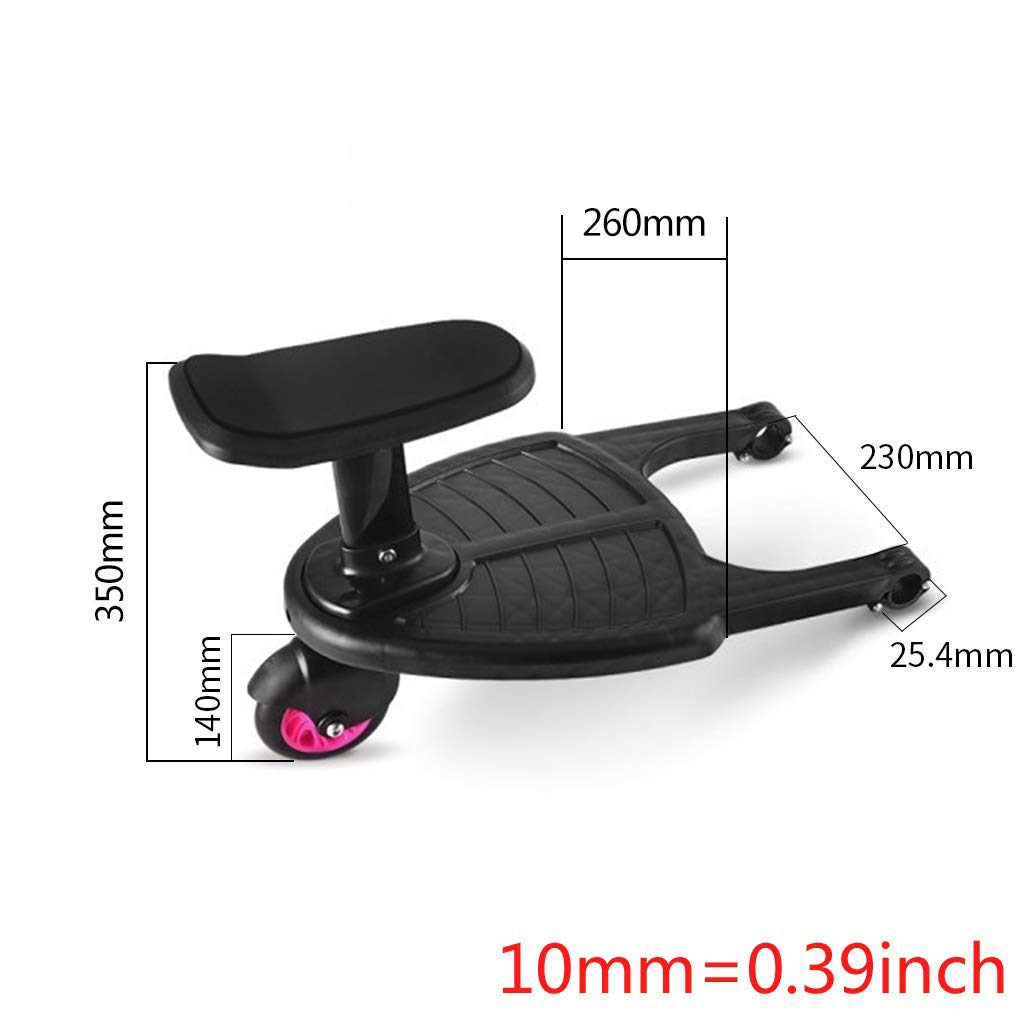 2019 New-Comfort Wheeled Board,Wheeled Buggy Board Comfort Wheeled Board with Adapter Stroller Ride On Board with Detachable Seat, Holds Children Up to 20kg (Pink)