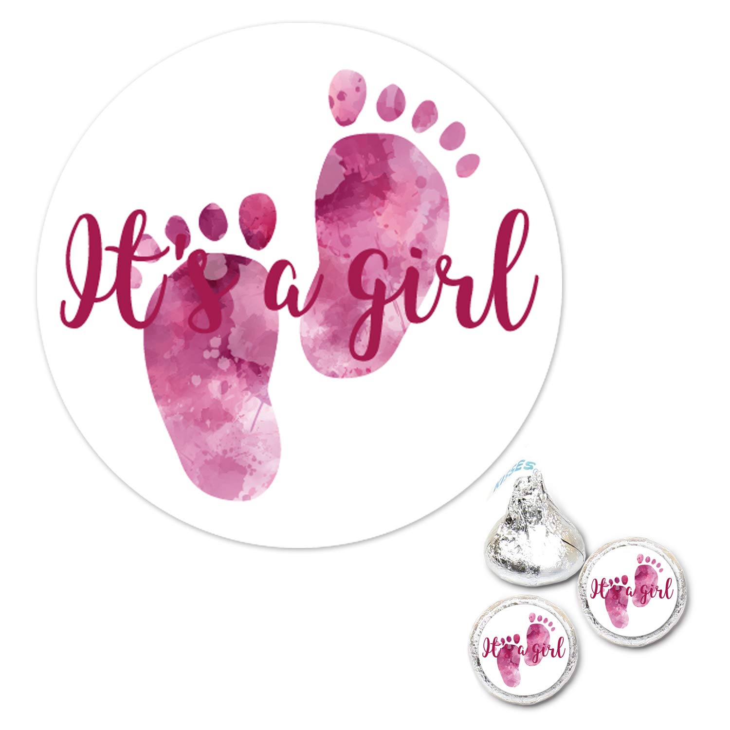 180 Chocolate Drop Labels Stickers- Gender Reveal Footprints Kisses Labels for Baby Shower, It's a Girl Baby Shower Favor Labels.