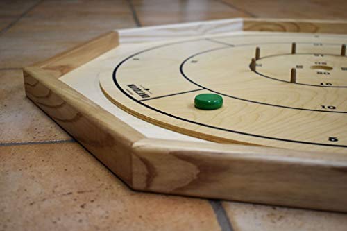 26 Natural and Green Crokinole Discs with a Velvet Pouch (Mini Discs - 1 3/32 Inch Diameter (2.8cm))