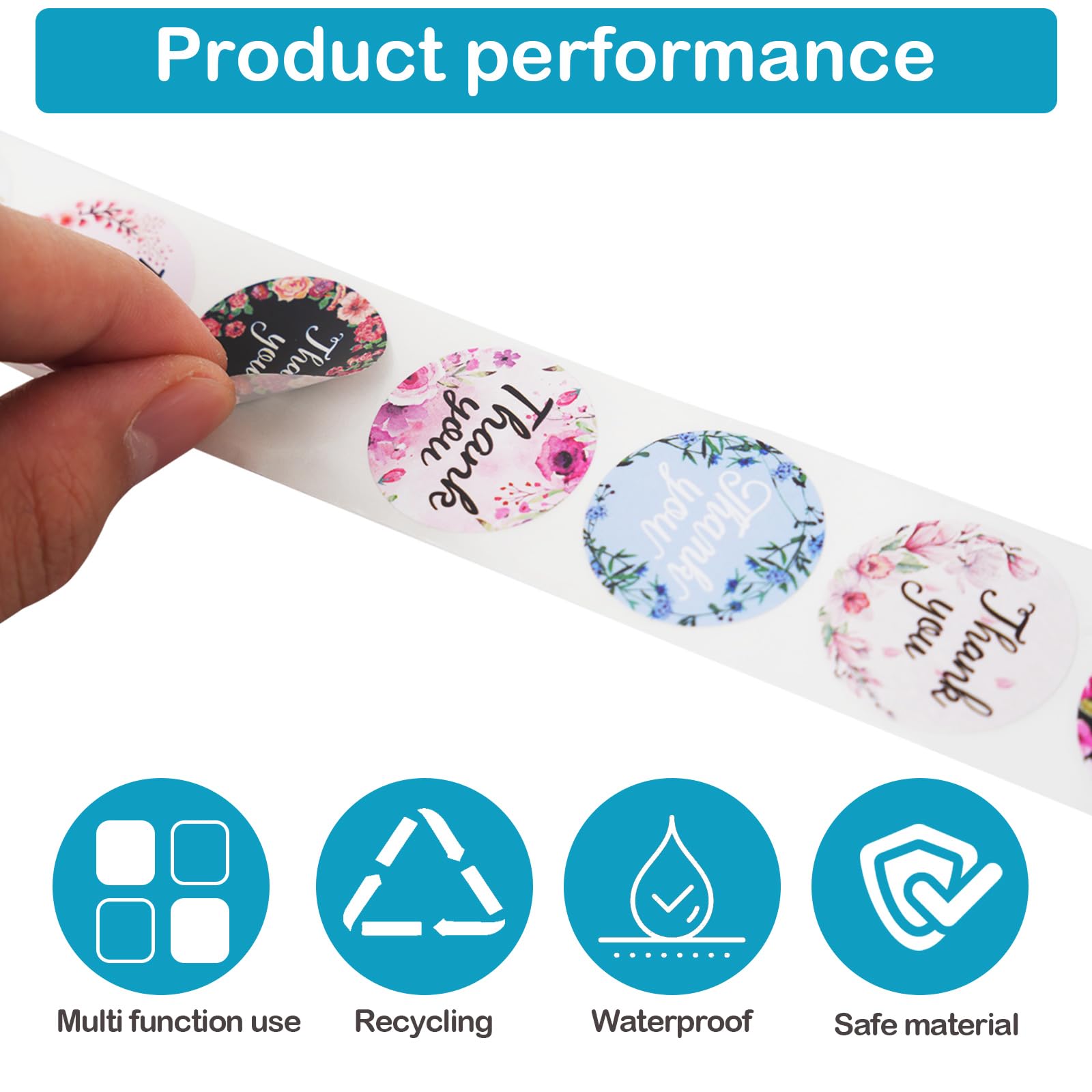 1000 Pieces Thank You Stickers, Round Seal Label Stickers for Greeting Cards Gift Envelopes Boxes Party Decoration Handmade (1'' and 2 Rolls)