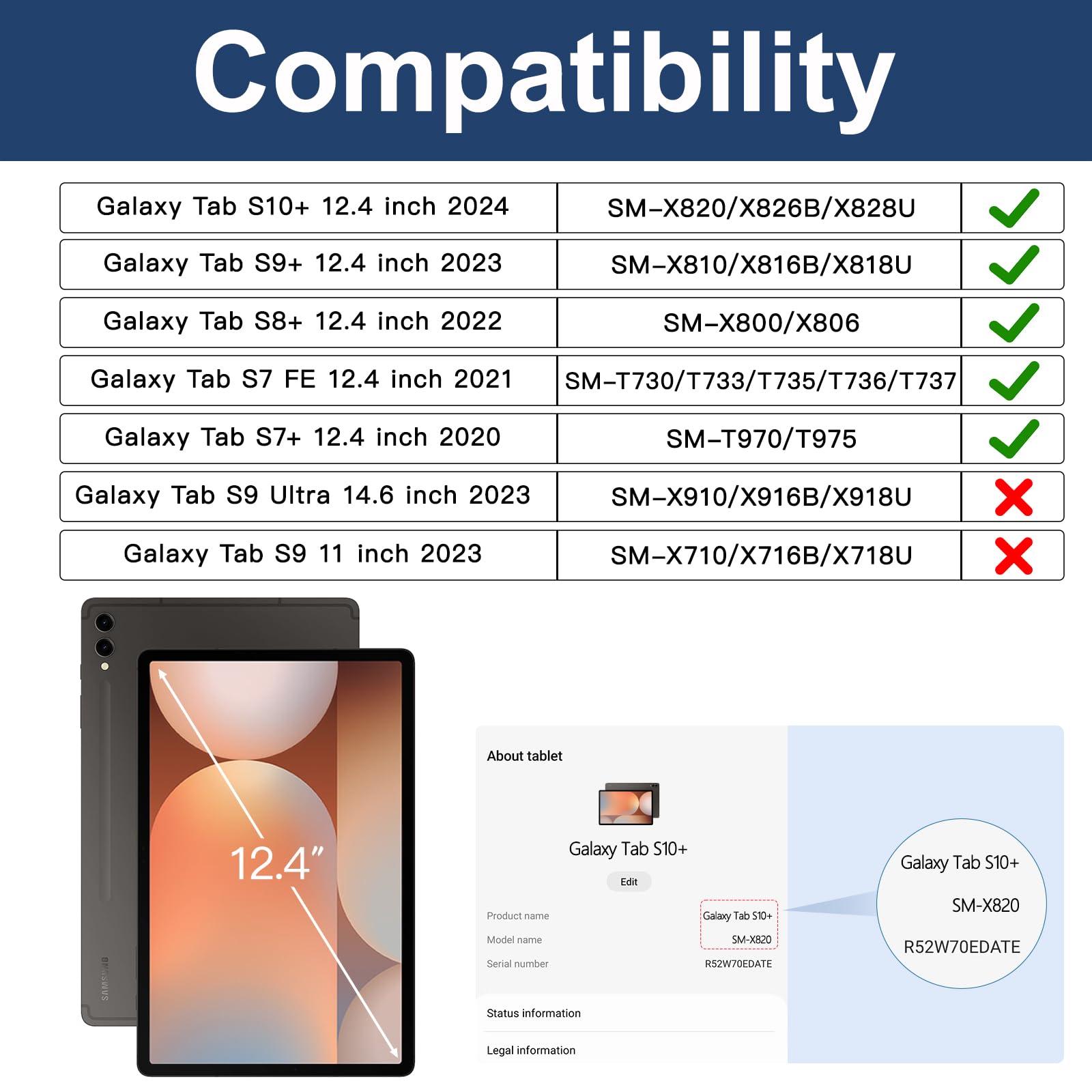 BRAECN for Galaxy Tab S10+/ S9+/S9 FE+/S8+/S7+/S7 FE12.4 Inch Case,Heavy Duty Tablet Case with Adjustable Hand Strap, Built-in S Pen Holder, Shoulder Strap, Stand for Samsung Galaxy Tab S9 Plus -Blue