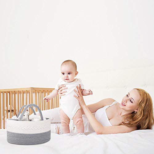 3 LITTLE GIGGLES Baby Diapers Organizer with Removable Storage Divider - Rope Cotton Design, Grey, 15 x 10β - Toy Caddy for Babies