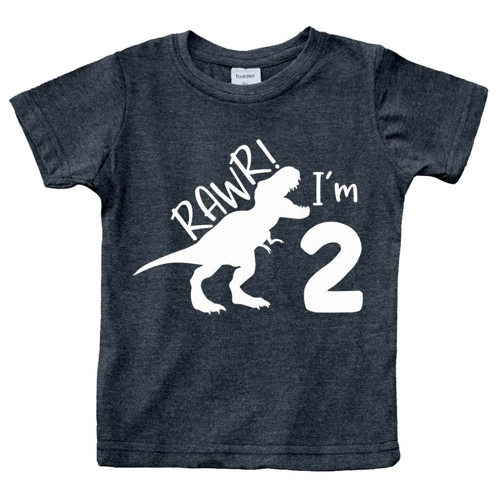 2nd Birthday Shirt boy Dinosaur rawr im 2 Toddler Two Year Old Second Dino Outfit (Charcoal Black, 2 Years)