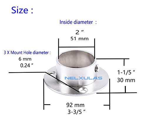 NELXULAS Stainless Steel Heavy Duty Closet Rod Holder,Shower Curtain Rod End Supports Socket,Flange Rod Holder Closet Pole,Adjustable Tightness easy installation (2 INCH, Silver)