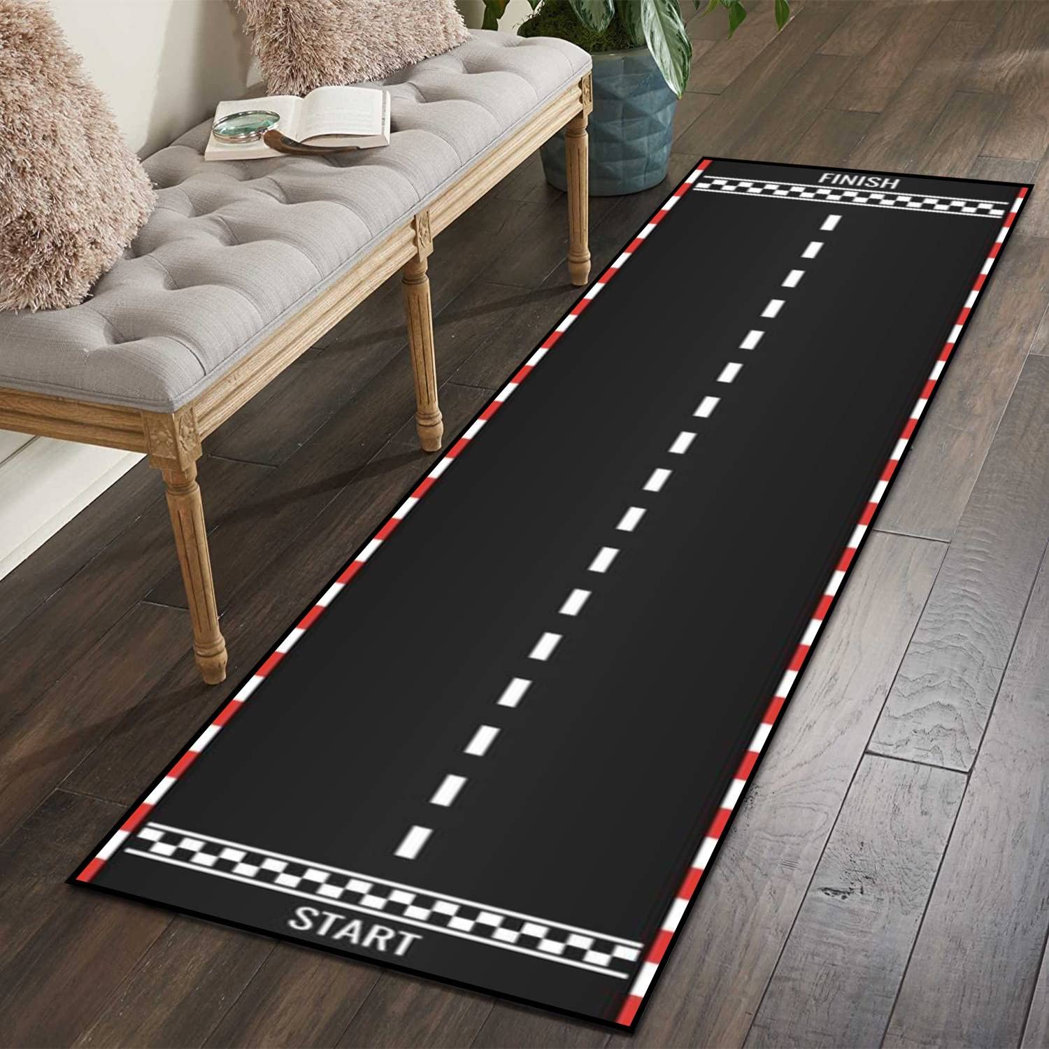 Area Runner Rug 2x6 Ft Race Track with Start and Finish line Car or Karting Road Racing top Non Skid Floor Mat for Living Room Kids Room Bedroom Kitchen Floor Hallways Carpet Throw Rugs