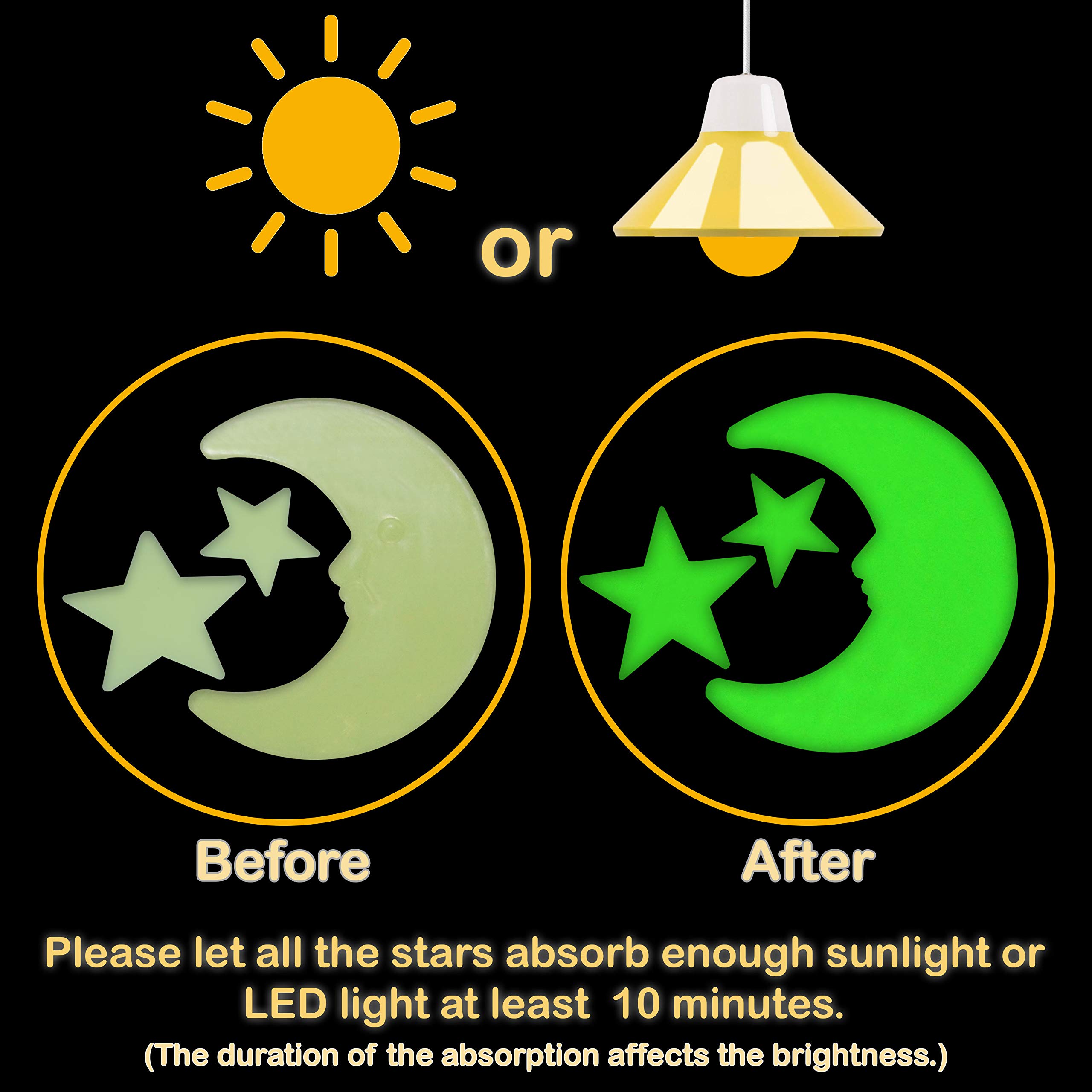 201 Pcs Ultra Glow in The Dark Stars with Bonus Large Moon Stickers Set Luminous Different Sizes Fluorescent Stars Ceiling Decor for Kids Bedroom Birthday Party