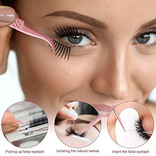 5 Pieces Eyelash Extension Tweezers Set Straight and Curved Tip False Lash Tweezers Eyelash Volume Tweezers Stainless Steel Precision Tweezers for Eyelash Extension (Rose Gold)