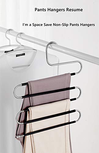 devesanter Pants Hangers Space Save Non-Slip 6 Pack S-Shape Trousers Hangers Stainless Steel Clothes Hangers Closet Storage Organizer for Pants Jeans Scarf Hanging Black