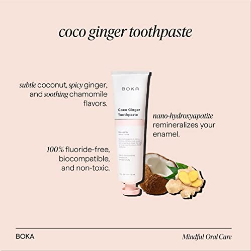 Boka Natural Toothpaste, Fluoride Free - Nano Hydroxyapatite for Remineralizing, Sensitive Teeth, & Whitening - Dentist Recommended for Adult, Kids Oral Care - Coco Ginger, 4oz 1 Pack - Made in USA