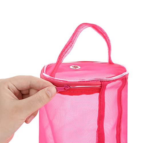 2 Pieces Empty Yarn Storage Bags, Mesh Holder Yarn Storage Organizer, Mini Yarns Drum Knitting Bag for Carry Crochet Hooks Sewing Accessories Storage Tote Bag (Hot Pink)
