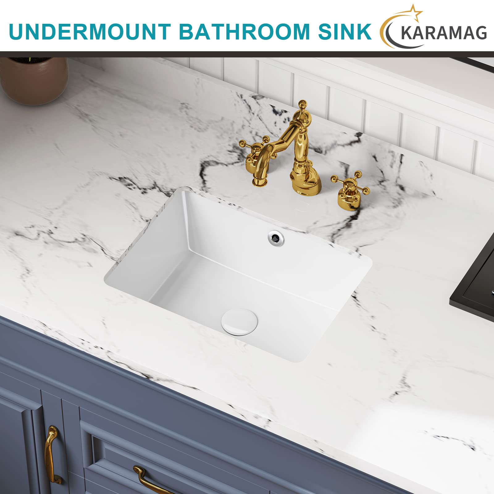 16 Inch Undermount Bathroom Sink Small Rectangle Undermount Sink White Ceramic Under Counter Bathroom Sink with Overflow (15.70"x11.69")