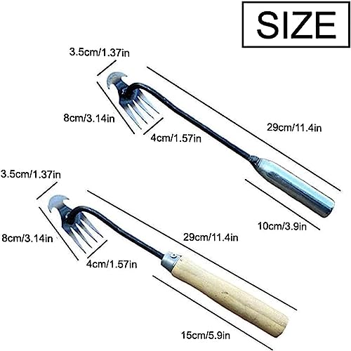 2 Pieces Garden Weeding Rake, New Sharp and Durable with Root Weeding Tool for Home Garden Shovel, Backyard Loosening Farm Planting Weeding. (11.8 inch Iron + Wood Handle)