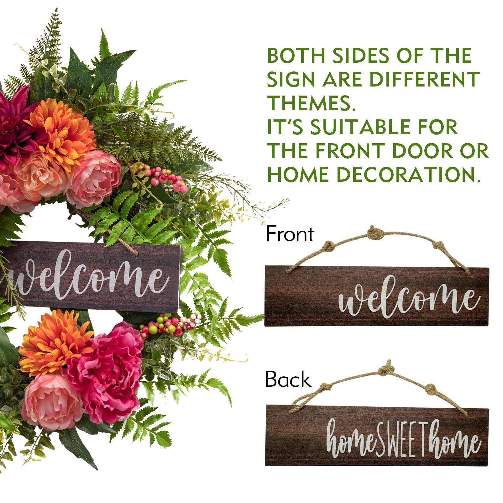 20 Inch Spring Wreath for Front Door Handmade Artificial Flowers Wreath Spring Garland for Front Door Garden Home Decor