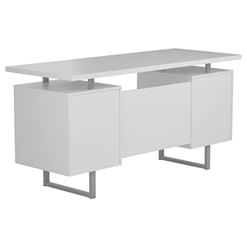Coaster Furniture Lawtey Modern Contemporary 2 Drawer Home Office Writing Desk Storage File Cabinet Silver Metal Frame White High Gloss 803521