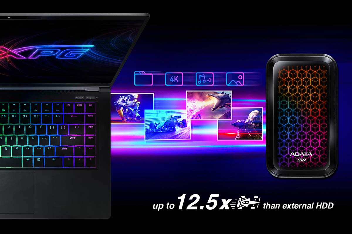 ADATA RGB SE770G 512GB USB3.2 Type-C Fast Transfer Gaming and Personal External SSD (ASE770G-512GU32G2-CBK)