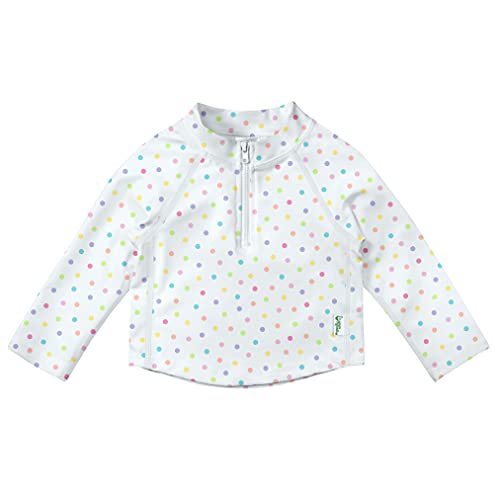 i play. by green sprouts unisex baby Long Sleeve Zip Rashguard Rash Guard Shirt, White Rainbow Dot, 0-6 Months US