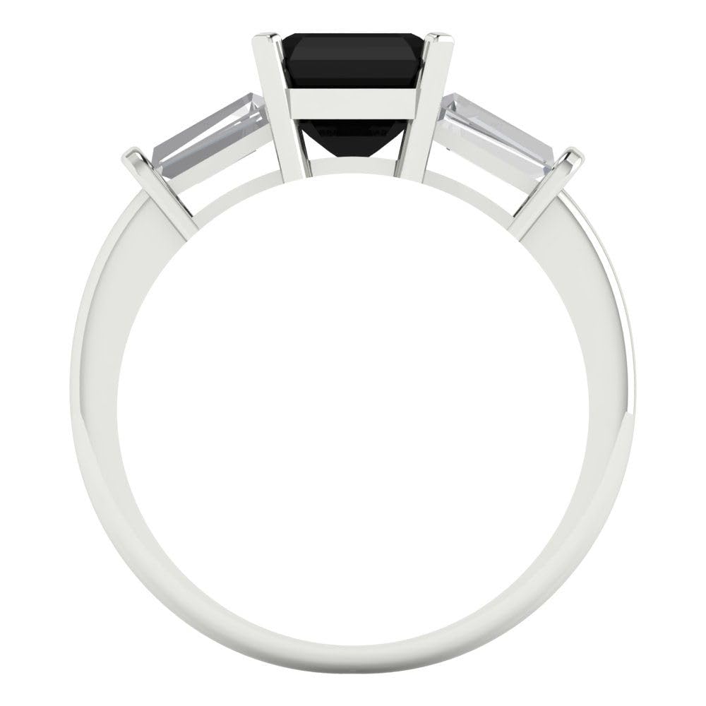 1.62 ct Sq Emerald cut 3 stone Solitaire Natural Black Onyx Engagement Promise Anniversary Bridal Ring 18K White Gold 3.5