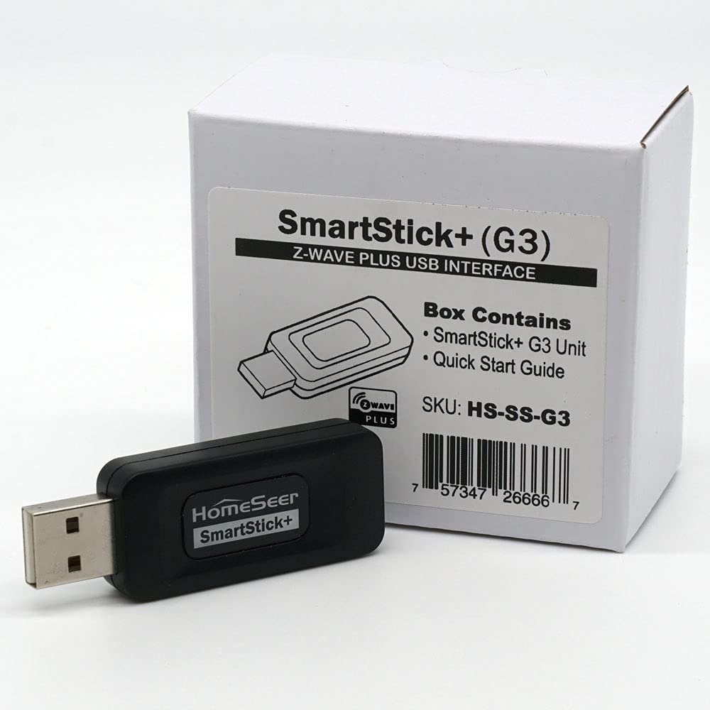 HomeSeer SmartStick+ G3 Z-Wave Plus (V2) USB Stick with Latest Series 700 Z-Wave Chip | Works with HomeSeer, Home Assistant, Indigo & Other Smart Home Software Programs | Supports S2 Security