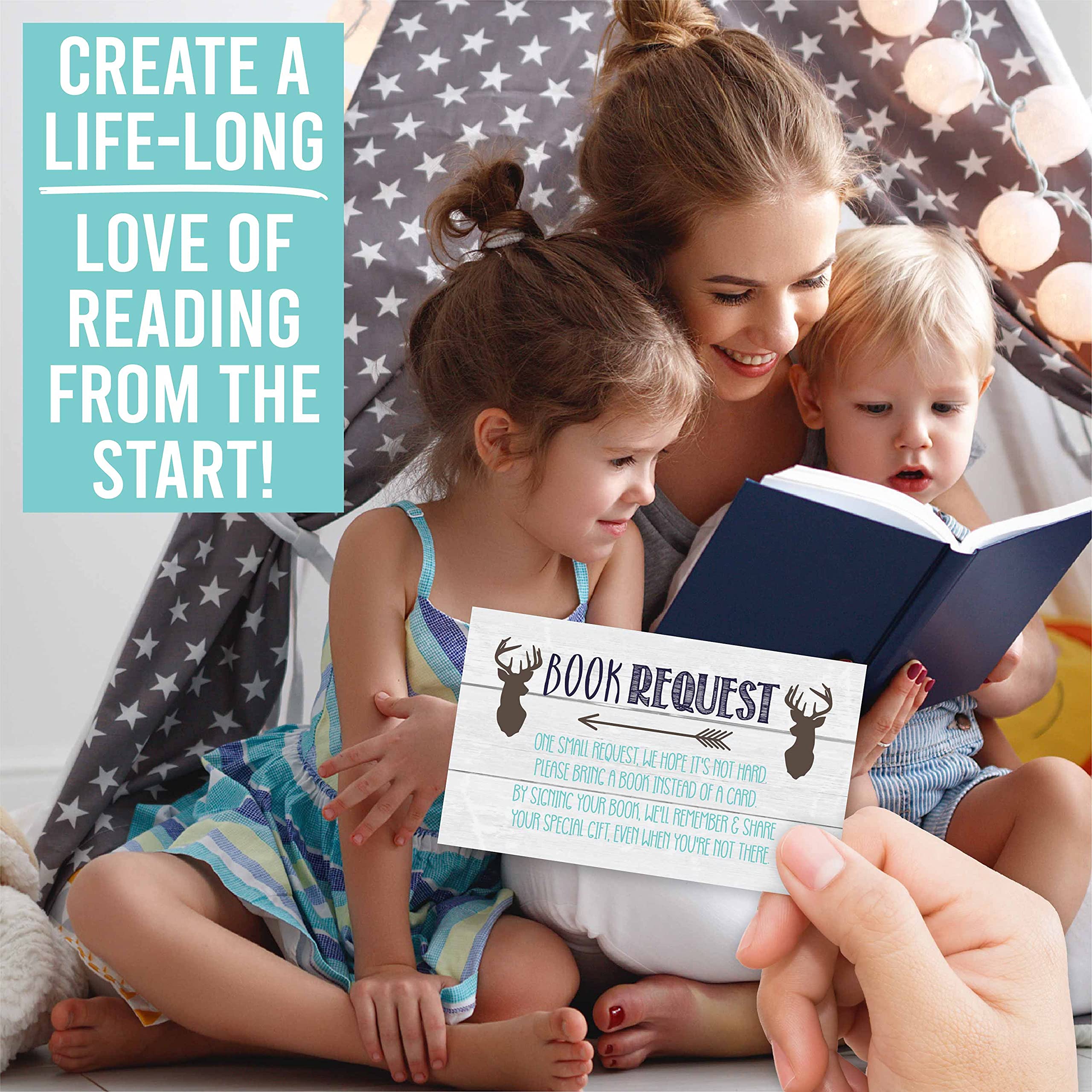25 Books For Baby Shower Request Cards - Deer Baby Shower Invitation Inserts, Book Request Baby Shower Guest Book Alternative, Bring A Book Instead Of A Card, Baby Shower Book Request For Boys