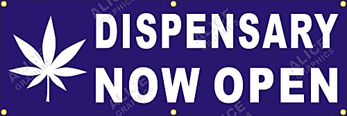 22" X 66" DISPENSARY NOW OPEN Vinyl Banner Sign (Design #4), Existing Text Change Available (Optional)