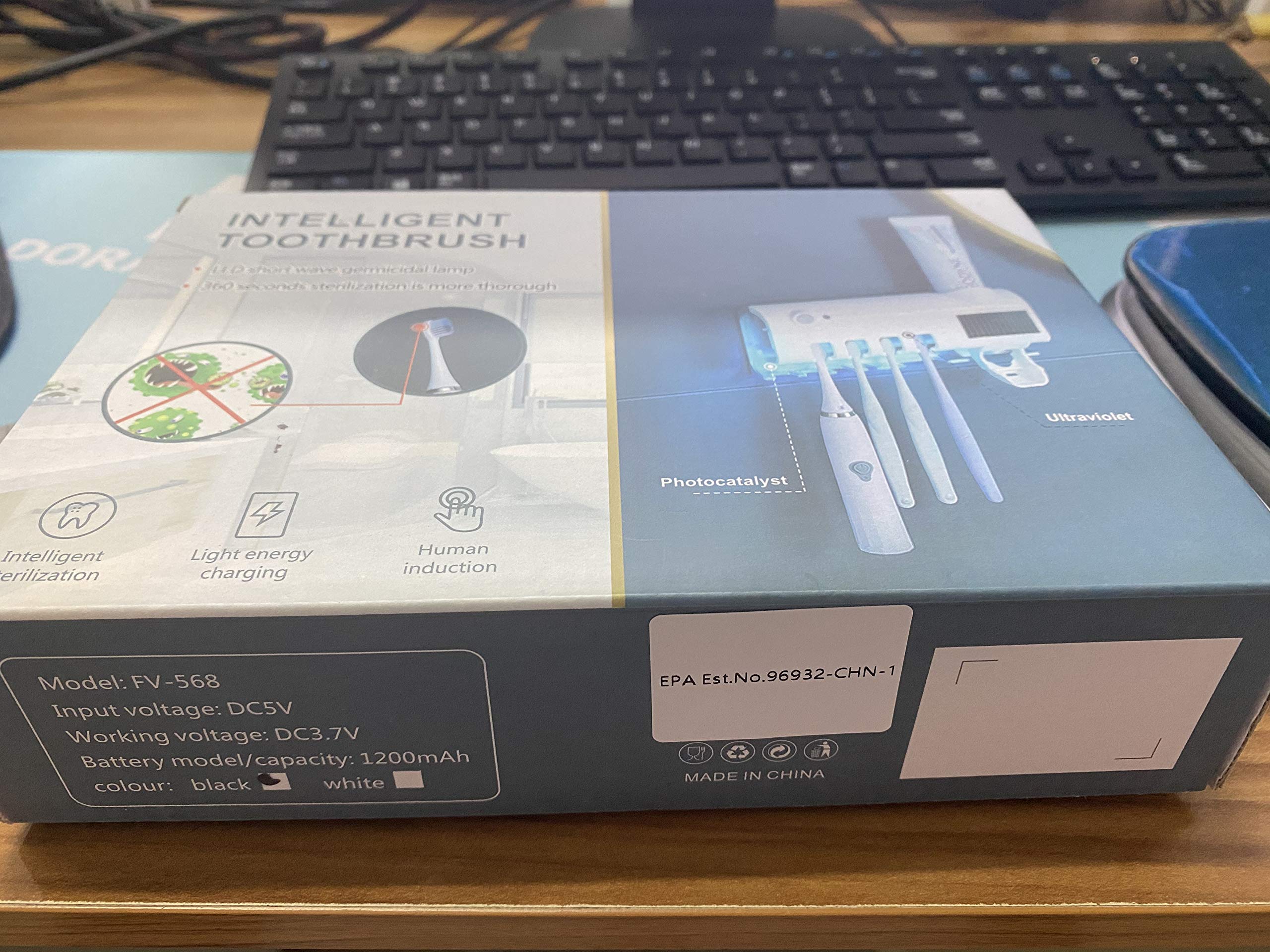 TAISHAN UV Toothbrush Sanitizer Holder，Sterilizer for All Toothbrushes,Shaver Available， Wall Mount Sticker Plus Toothpaste Dispenser, Wireless Charging，Solar Panel & Sensor