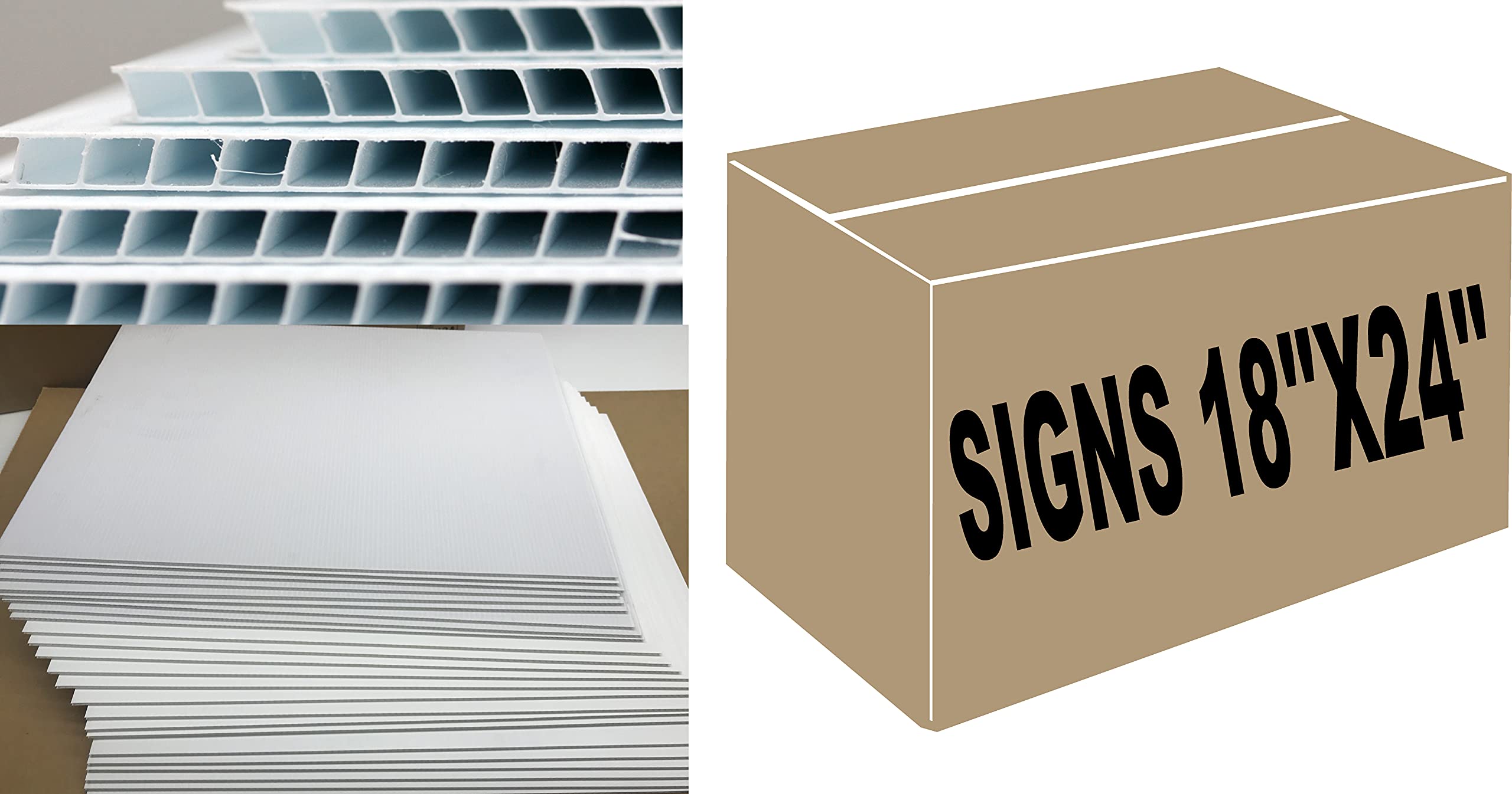 Yard Signs 50 Pack, White Blank Signs 18 x 24 inch 4mm Corrugated Plastic Sign Board, Bundles of 50Pieces, Great for Advertising Any Events, Ship same Day (50SIGNS18X24)