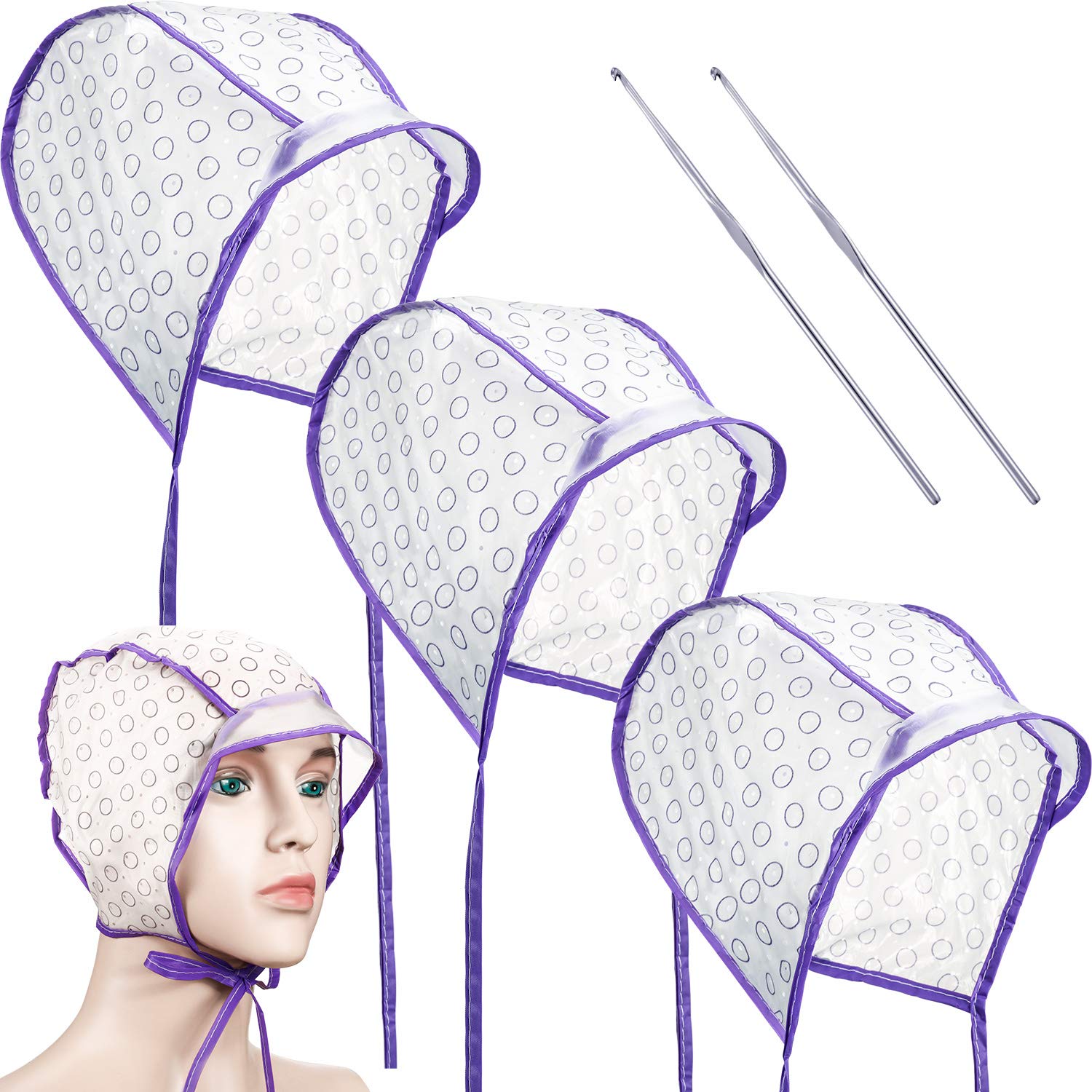 20 Pieces Hair Highlight Cap Kit Disposable Highlight Tipping Cap Salon Hair Coloring Dyeing Hair Cap with 2 Pieces Metal Hooks for Salon and Home Use Hair Highlighting Coloring Supplies (Purple)