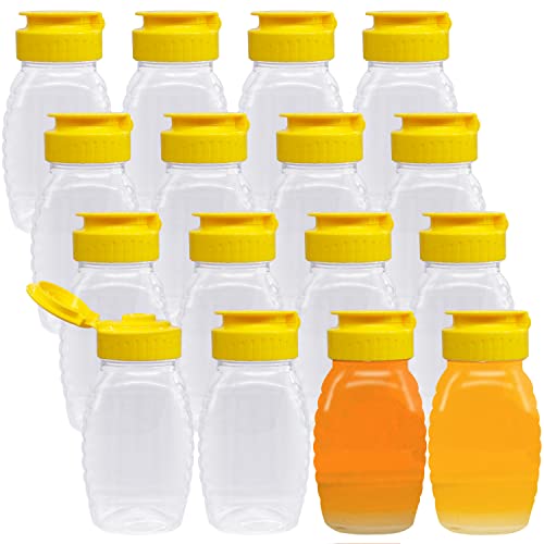 16 Pcs 3.7oz Clear Plastic Honey Jar,Squeeze Honey Bottle Container with Flip-Top Lid,Empty Honey Bottle for Storing and Dispensing