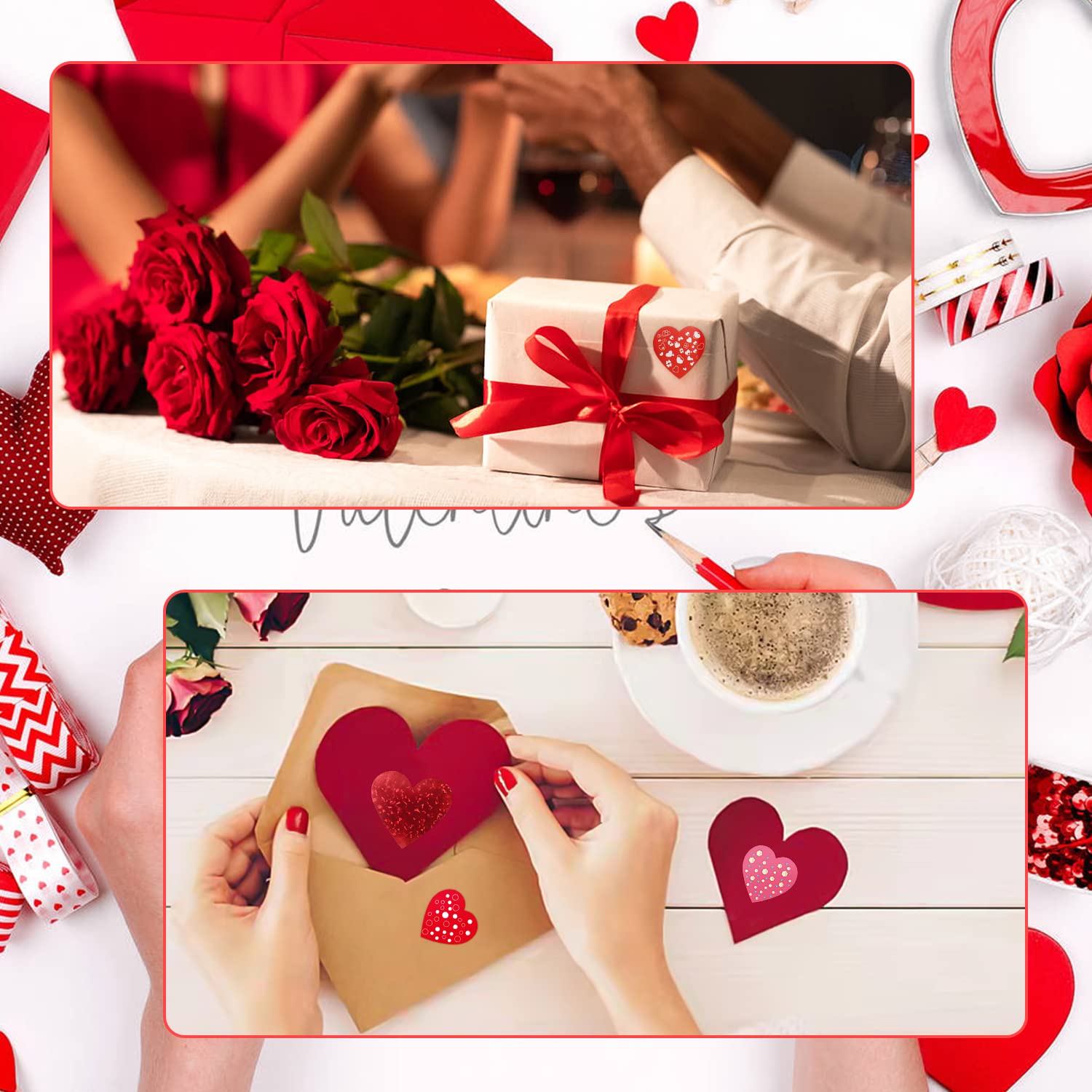 1000PCS Valentines Stickers, Glitter Heart Stickers Roll & 8 Design Funny Valentine's Mother Day Decorative Label Sticker, Wedding Party Decorat Envelopes Greeting Cards Boxes Gifts Seal Stickers