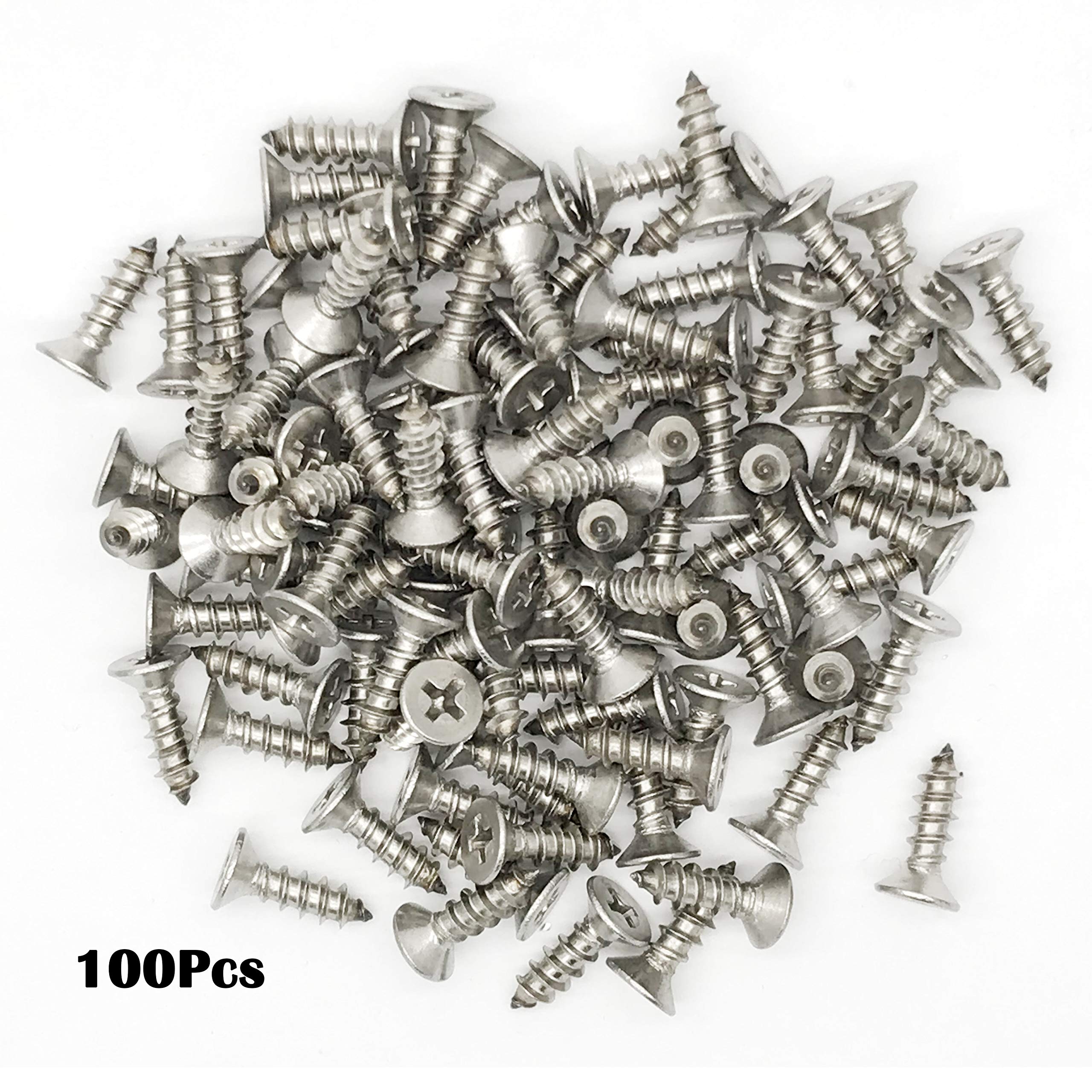 5 x 16mm Screw, Flat Head, Phillips Drive, Self Drilling, 304 Stainless Steel Drywall Wood Screws 100Pcs