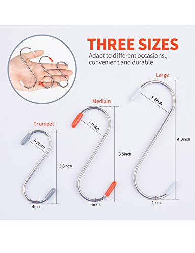 NewFamily 40 Pack S Hooks Stainless Steel for Hanging,Heavy Duty S Shaped Hooks for Hanging Clothes, Metal Hooks for Kitchen,Wardrobe,Work Shop,Bathroom,Garden,Office