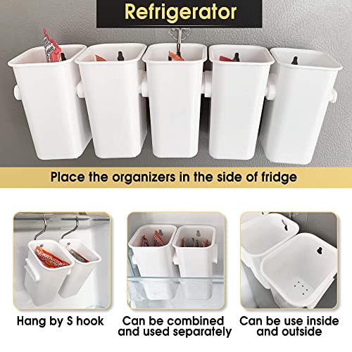 bystie Hanging Refrigerator Organizer, Desk Organization,Kitchen Storage & Bathroom Organizer, Makeup Organizer,Combinable 5 Pieces with Drain System, Stainless&Adhesive Hooks Included, BPA-free,White
