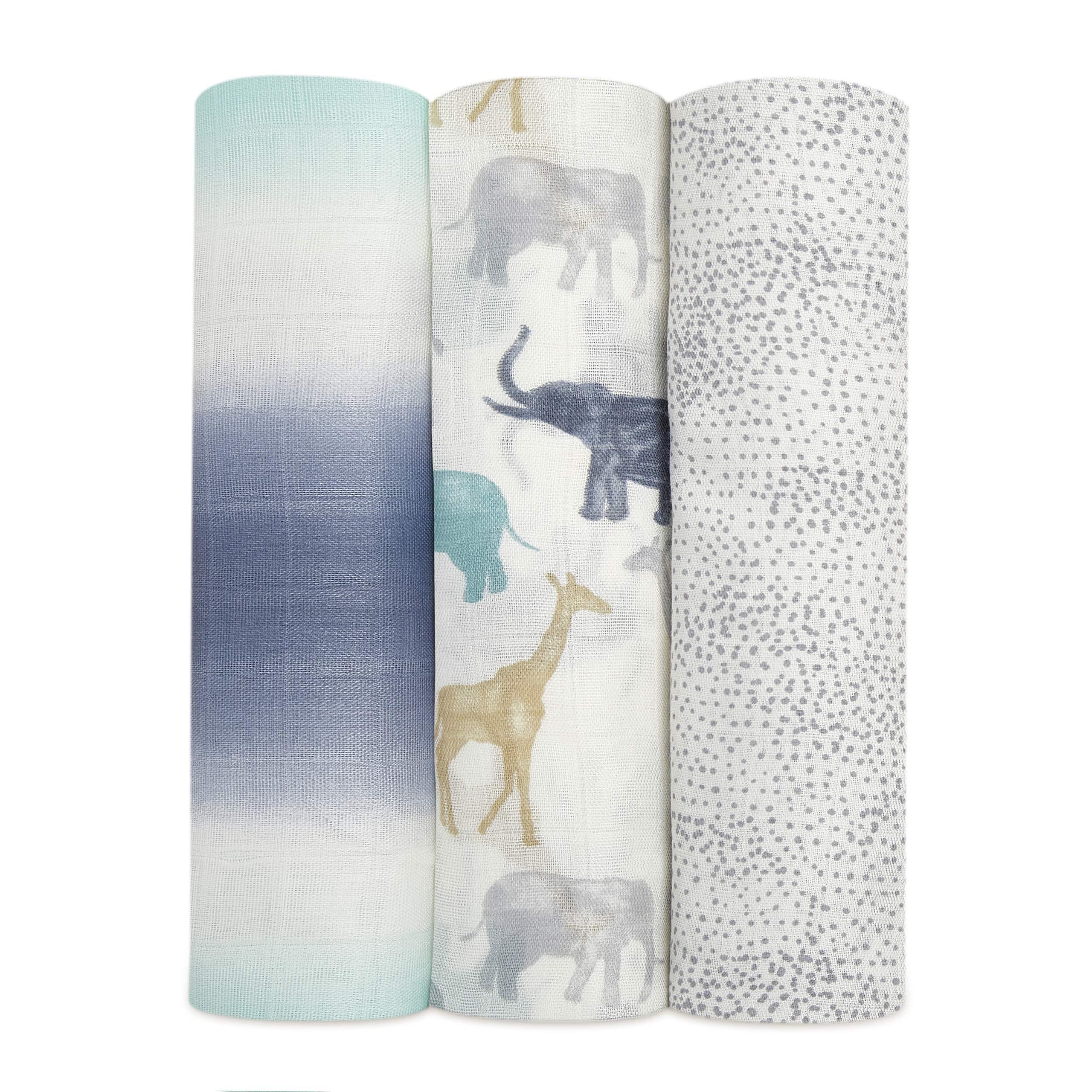 aden + anais Silky Soft Swaddle Blanket, Boutique Muslin Blankets for Girls & Boys, Baby Receiving Swaddles, Ideal Newborn & Infant Swaddling Set, Perfect Shower Gifts, 3 Pack, Expedition