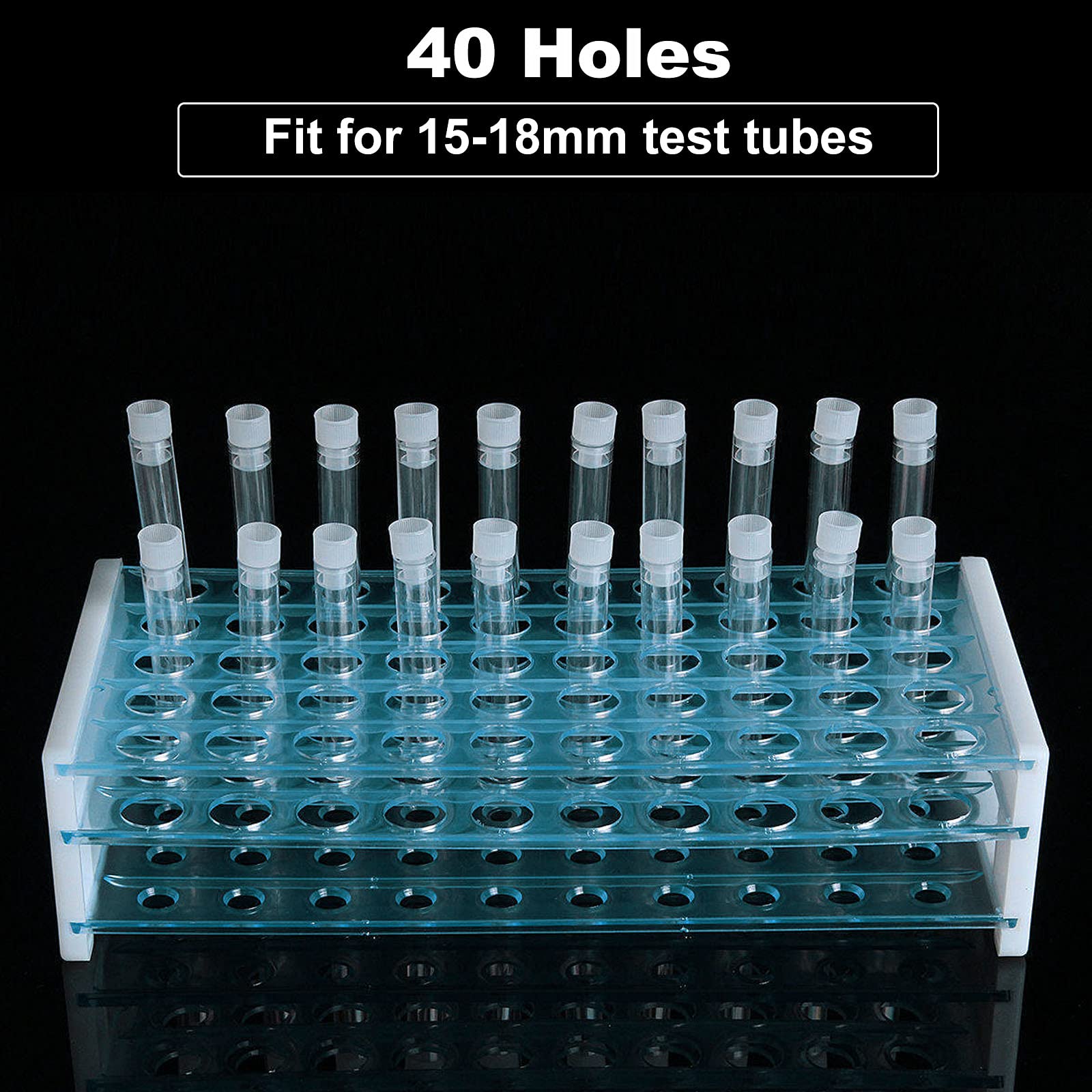 6 Pack Plastic Test Tube Rack for 15-18 mm Tubes, 40 Holes Test Tube Rack Holder, Science Test Tube Stand, Lab Tube Rack for for Scientific Experiment, Lab Sample Vials, Laboratory (Detachable)