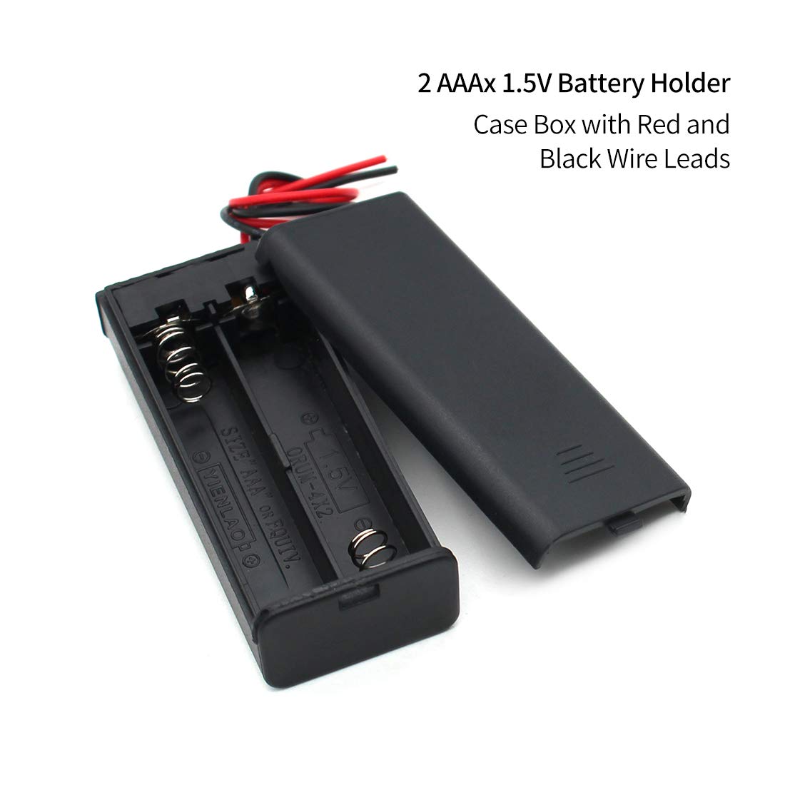 2 AAA Battery Holder with ON/Off Switch and Wire Leads Case Back Cover 2X 1.5V 3 Volt Storage Box Cables Line Cord Wire Cell Charger (5-Pack)